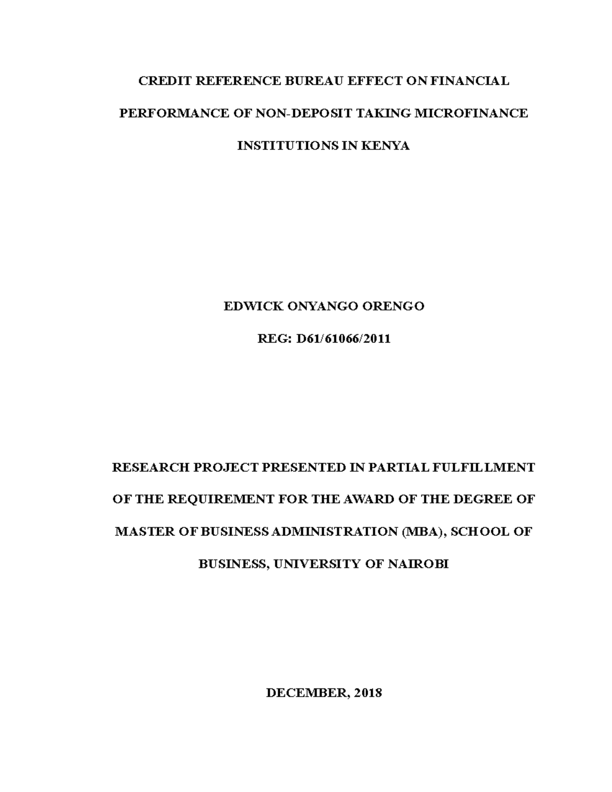 Orengo Credit Reference Bureau Effect on Financial Performance of Non ...