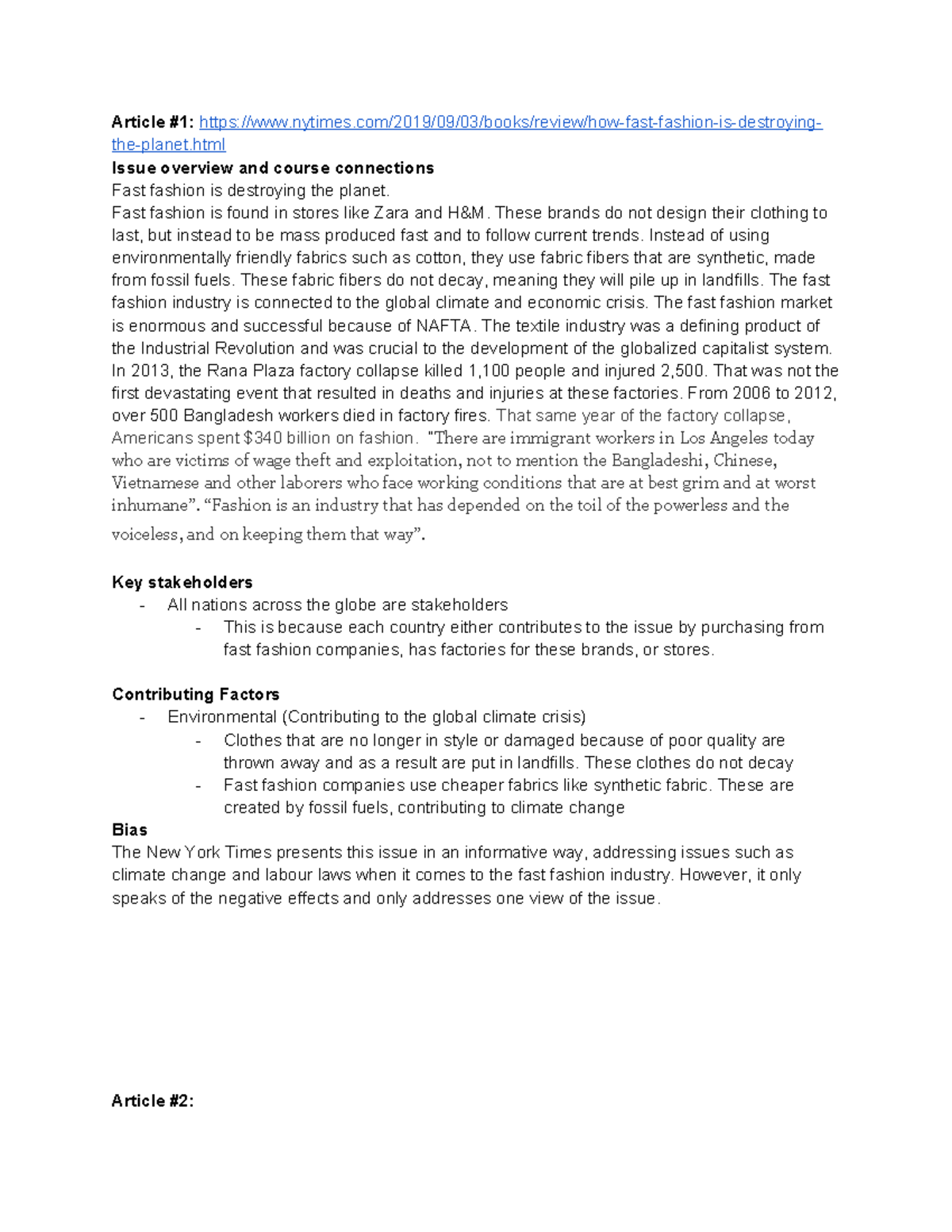 World Issues assignment - Article #1: - Studocu