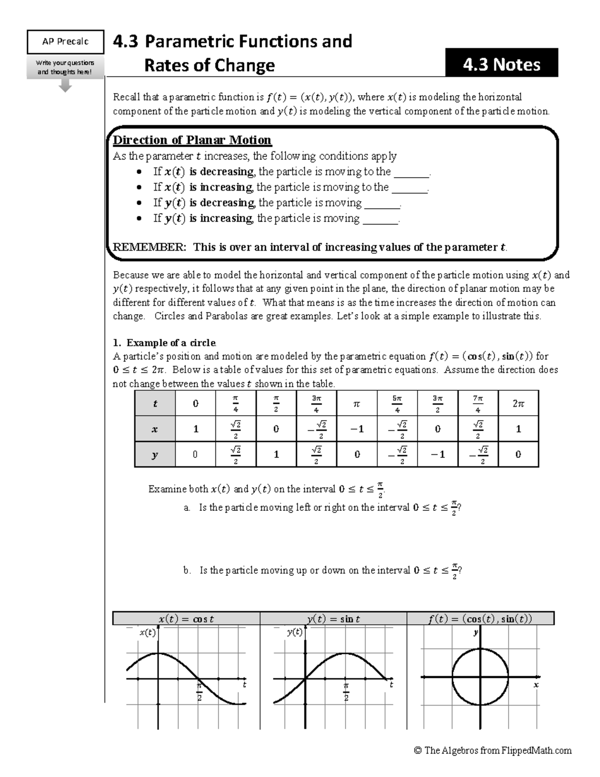 Appc 4 - Appc 4 work + solutions + problems - Recall that a parametric ...