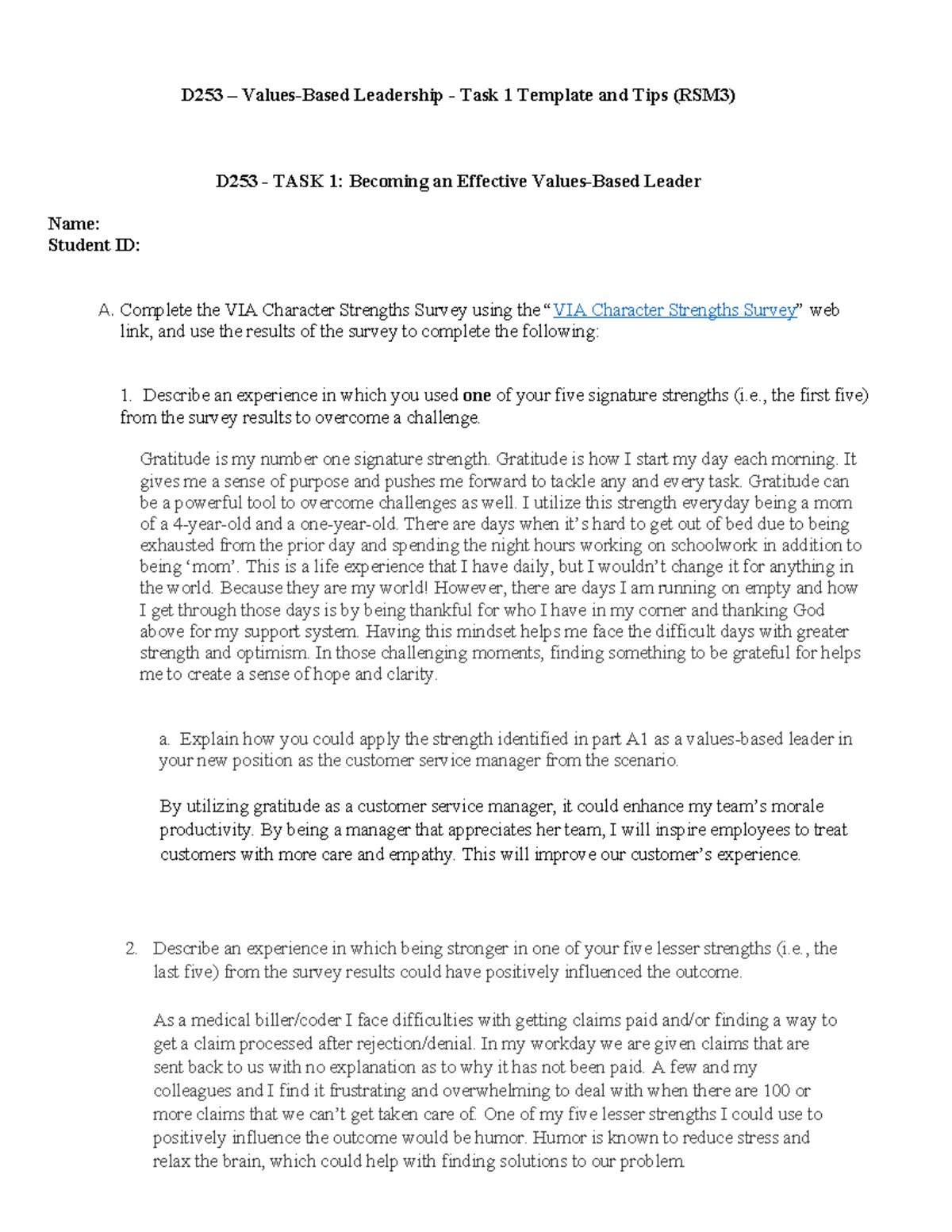 D253 v4 - RSM3 Task 1 - Passed on the first try - D253 – Values-Based ...