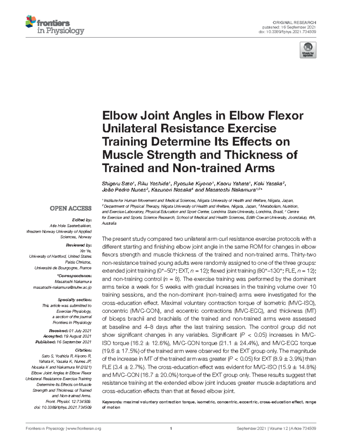 Artigo Sato et al 2021 - The present study compared two unilateral arm ...