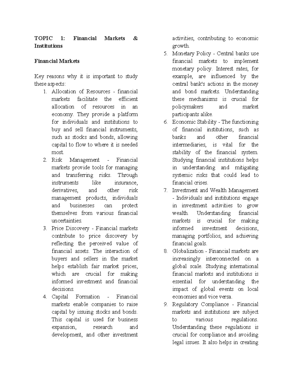 FM PPT Outline (Midterms) - TOPIC 1: Financial Markets & Institutions ...