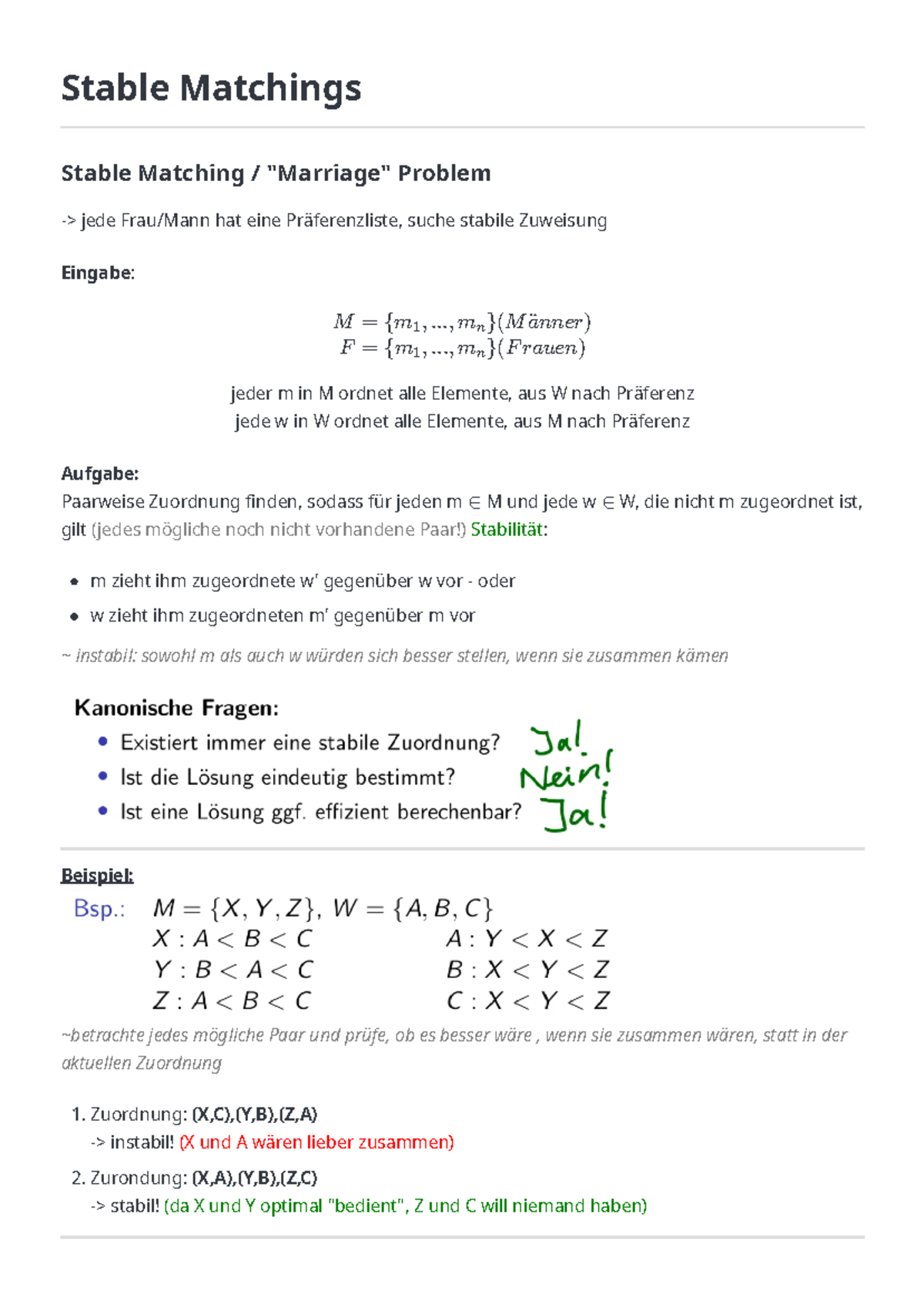 Stable Matchings - SoSe, Woche 1 - Stable Matchings Stable Matching ...