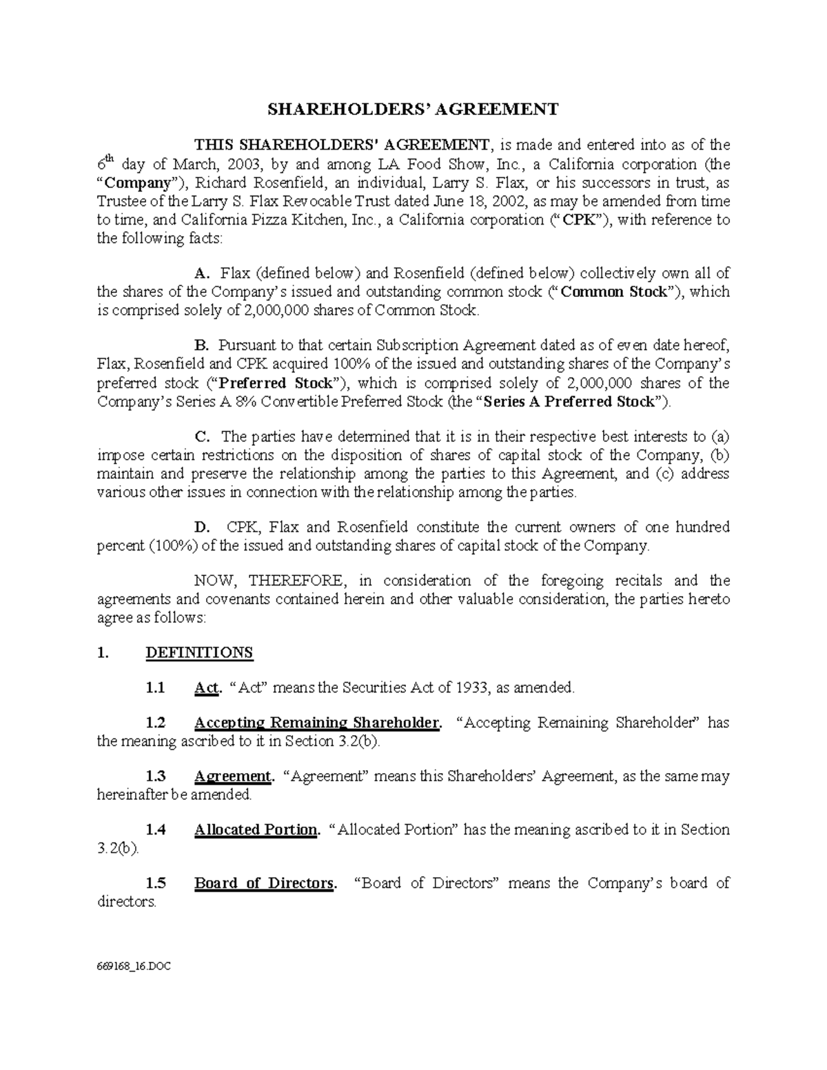 Exhibit 10-12 - Sample-shareholders-agreement - SHAREHOLDERSí AGREEMENT ...
