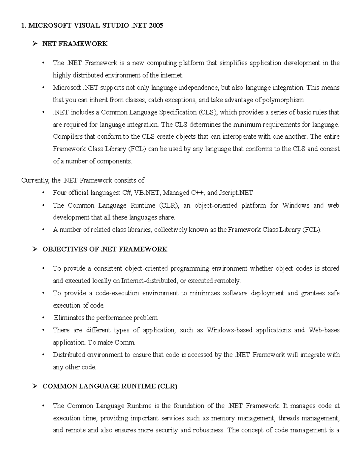 Reference Material - 1. MICROSOFT VISUAL STUDIO .NET 2005 NET FRAMEWORK ...