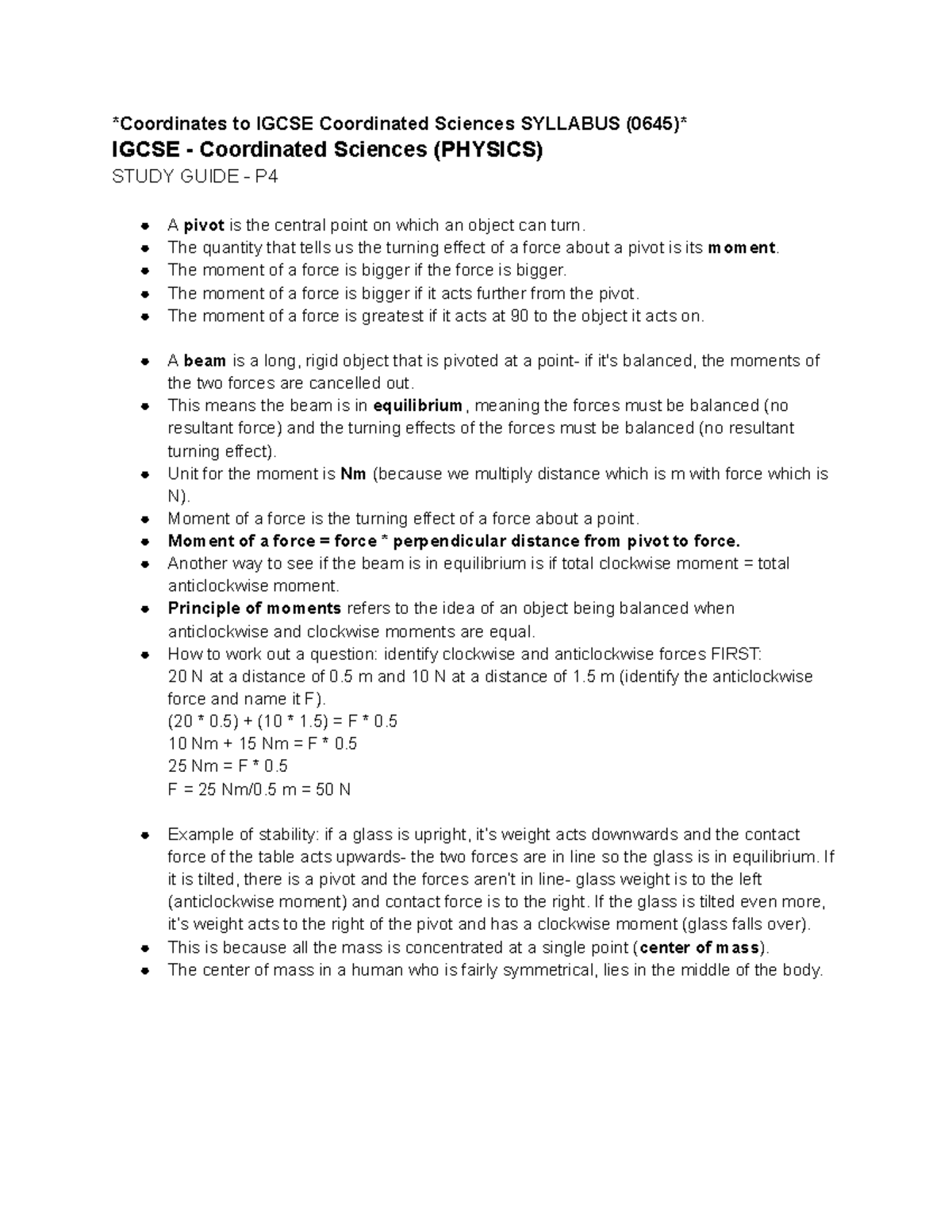 P4. Turning effects of forces - Coordinates to IGCSE Coordinated ...