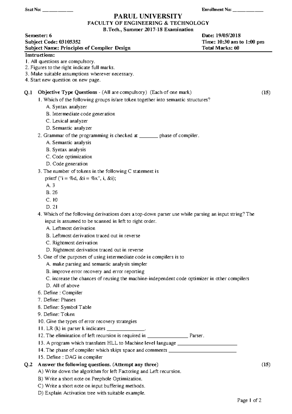 CD - Old QP (S 2018 ) - PSNM - Page 1 of 2 Seat No ...