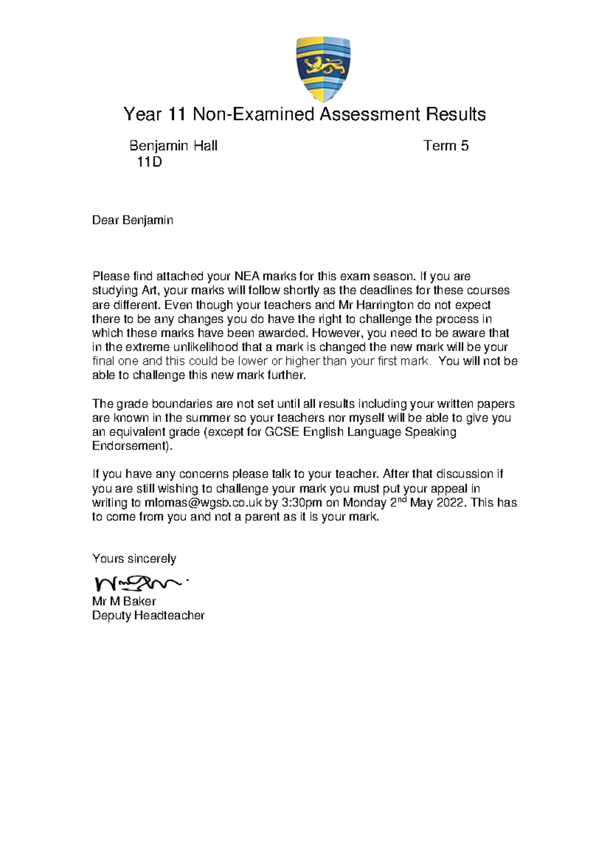 Individual Report 4 - yes - Year 11 Non-Examined Assessment Results ...