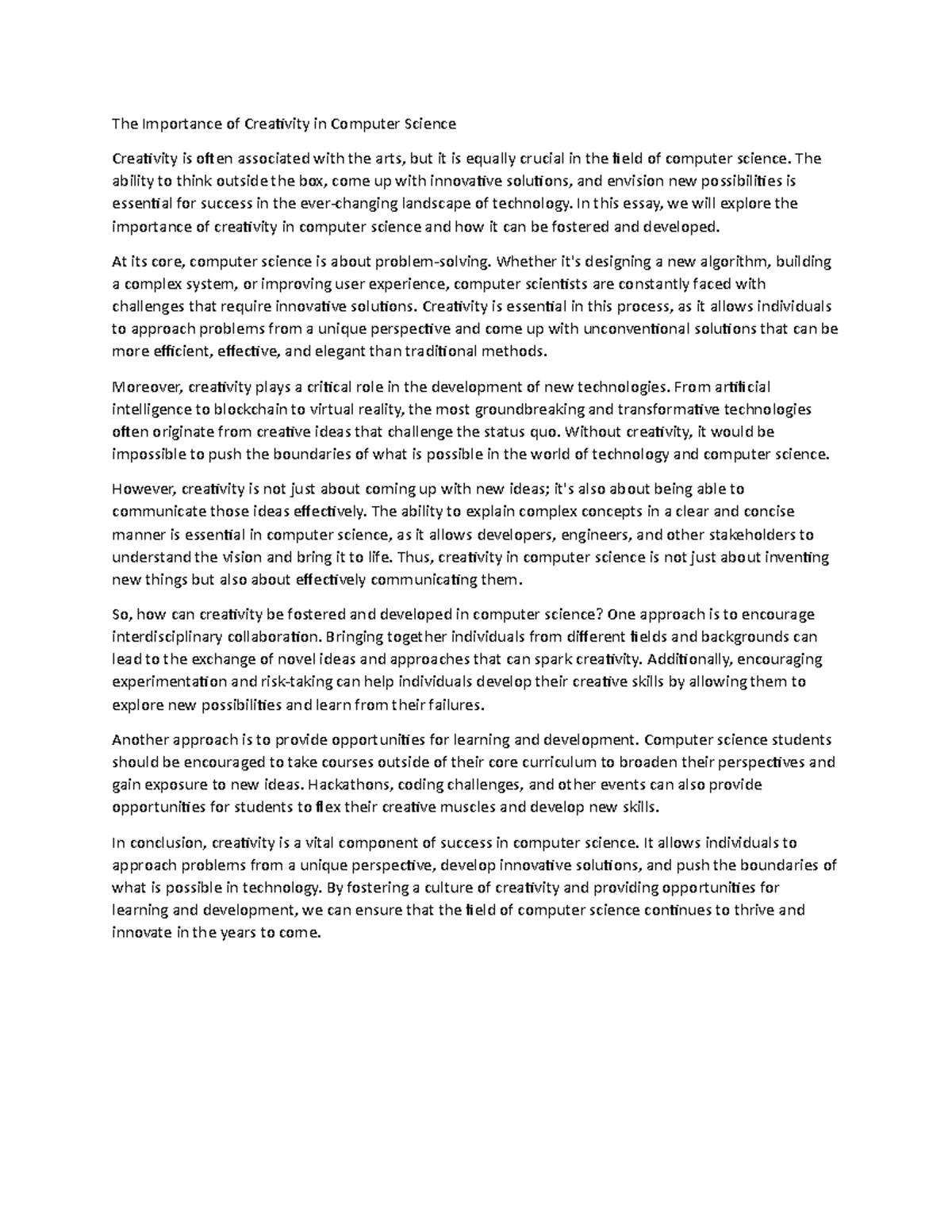 The Importance of Creativity in Computer Science - The Importance of ...