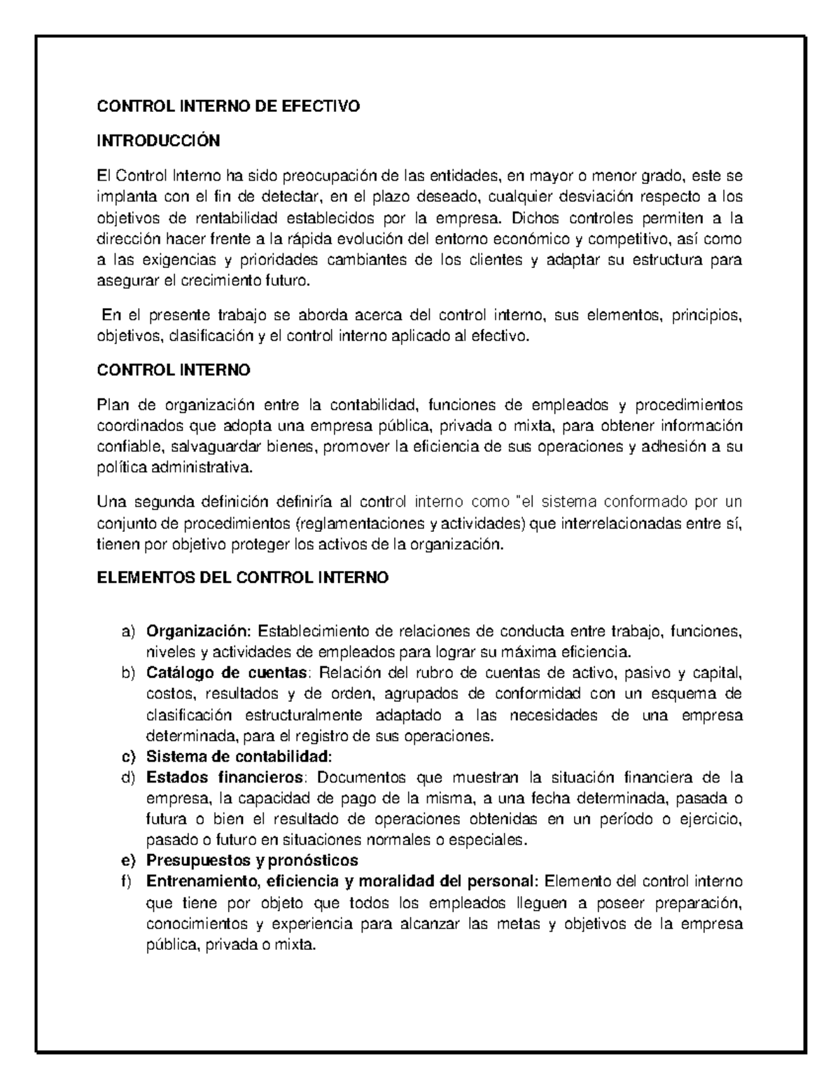 Control- Interno-DE Efect - CONTROL INTERNO DE EFECTIVO INTRODUCCIÓN El ...