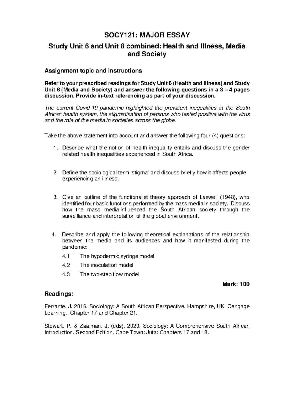 SOCY121 Major assignment-1 - SOCY121: MAJOR ESSAY Study Unit 6 and Unit ...