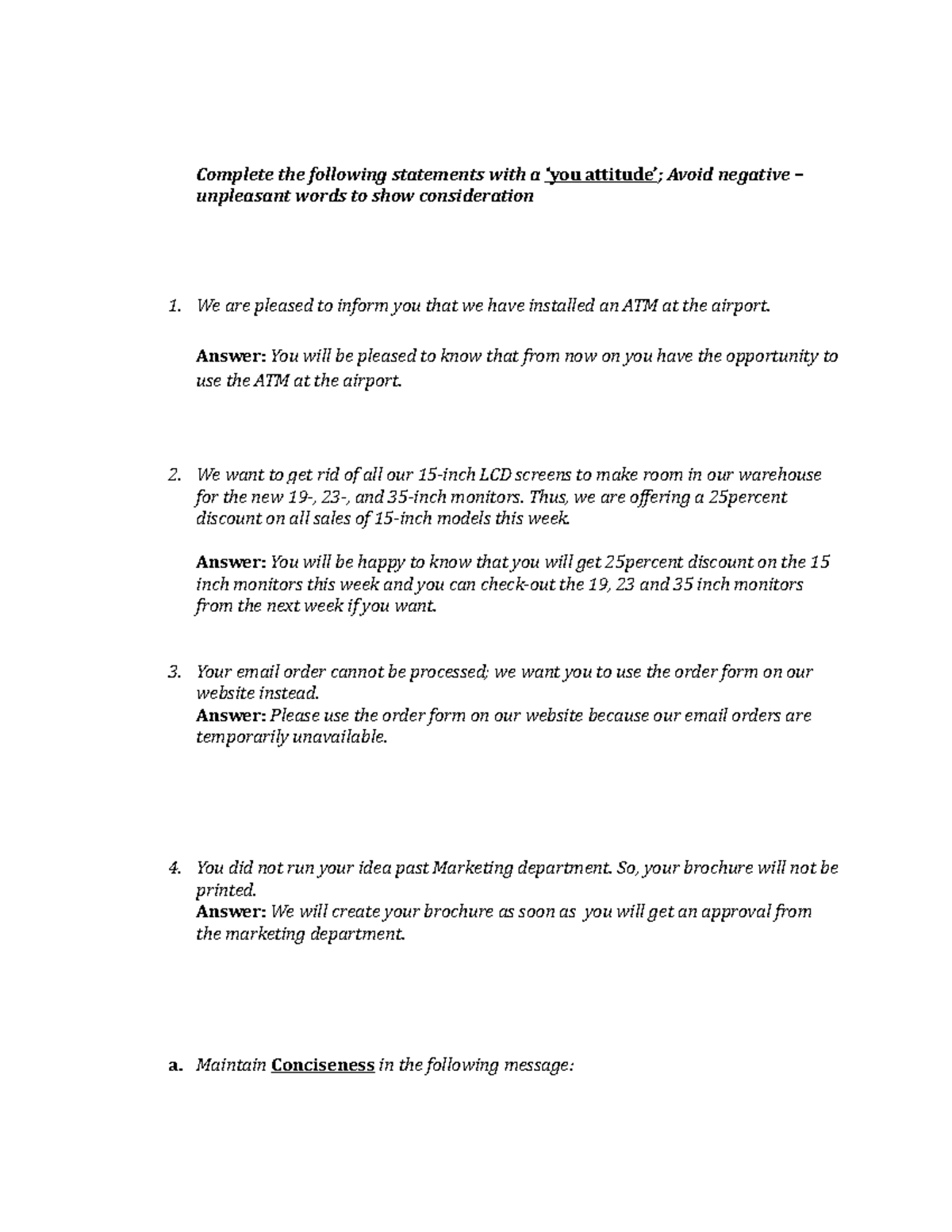 Assignment 02 on 7Cs - Complete the following statements with a ‘you ...
