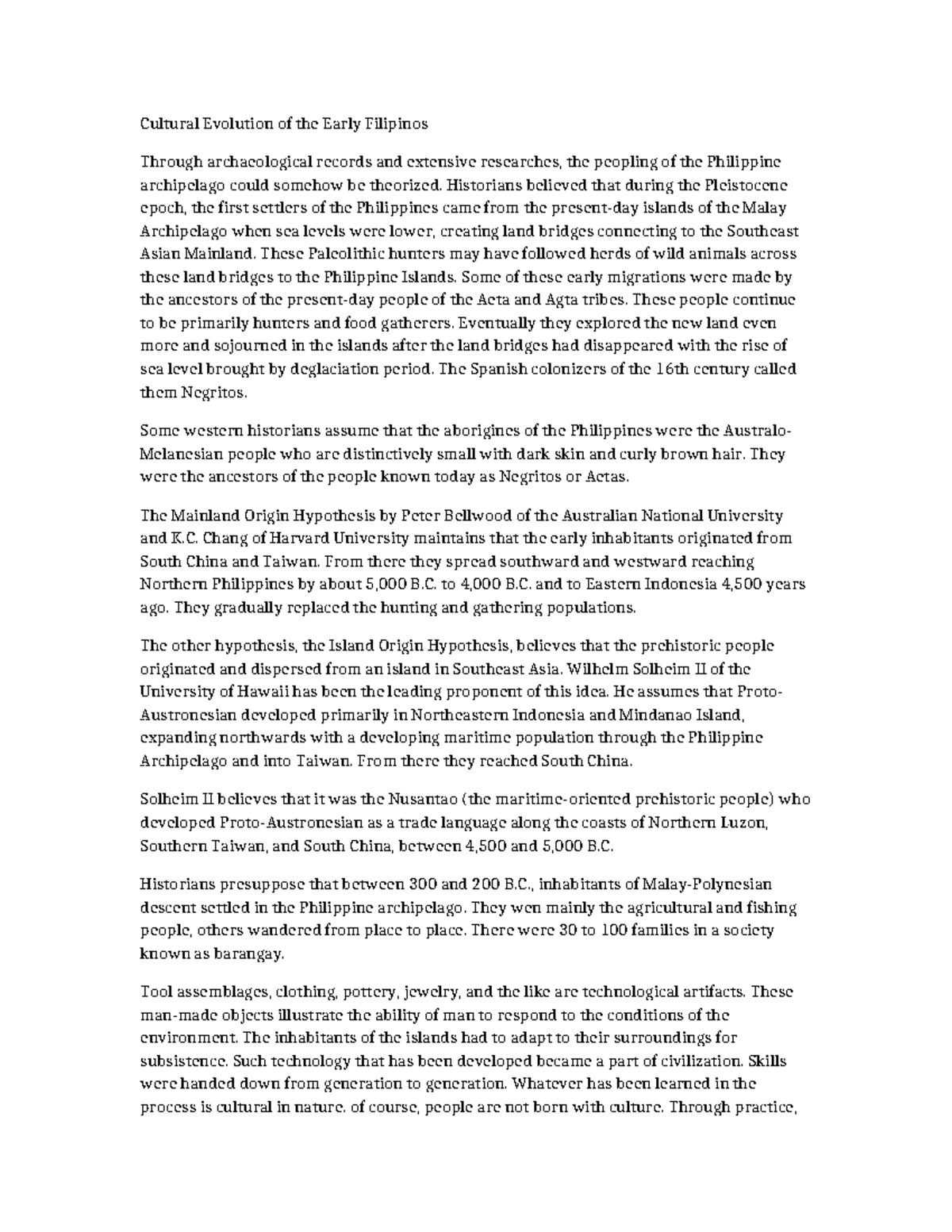 Cultural Evolution of the Early PH Tagalog Final - Cultural Evolution ...