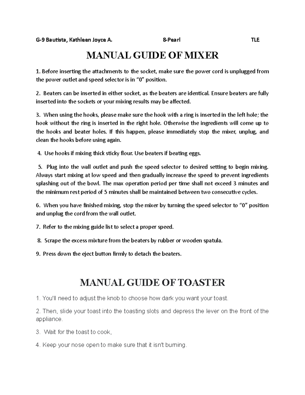 Manual Guide OF Mixer Subject TLE - Grade 8 - G-9 Bautista, Kathleen ...