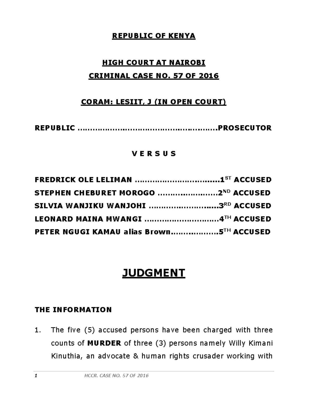Willie Kimani Murder Case Judgement Hcccr No 57 of 2016 - Final ...