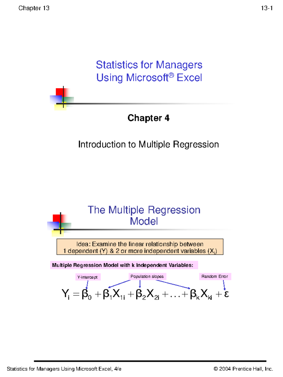 CH4 Multiple Regression(1) notes - Chapter 13 Statistics for Managers ...