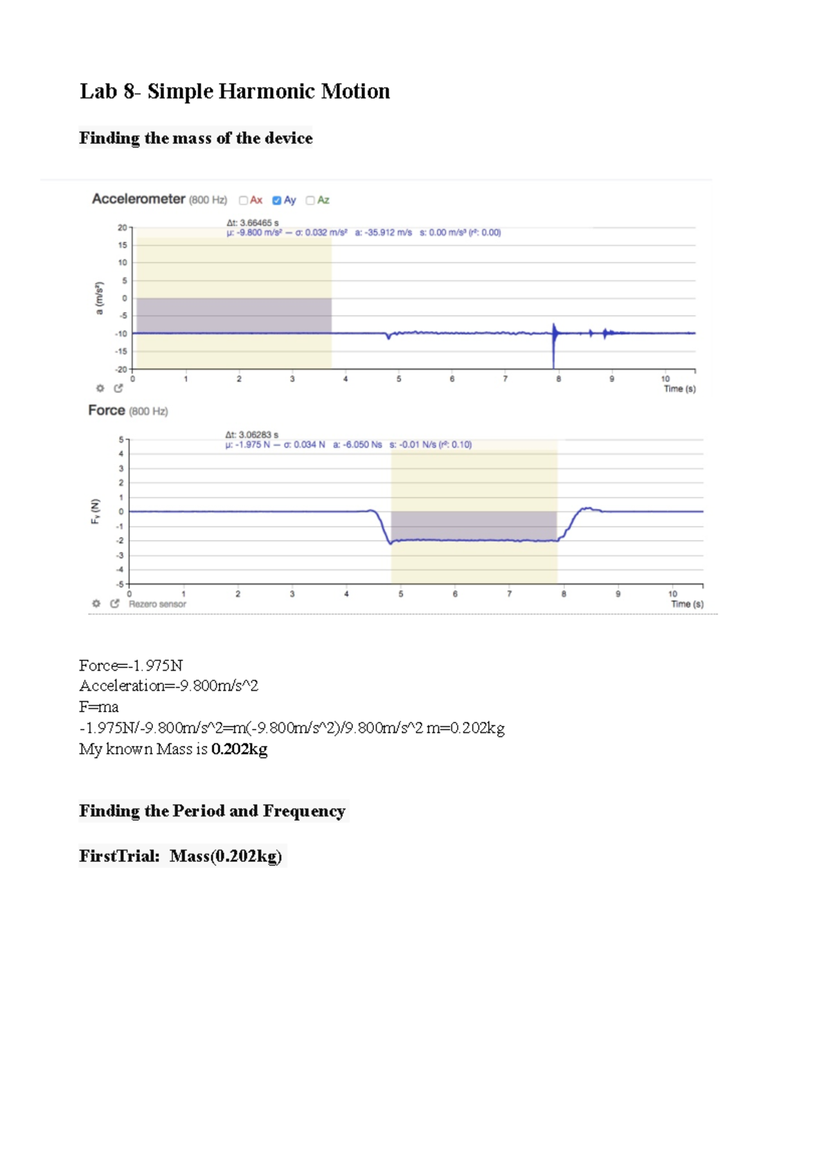 Lab 8- Simple Harmonic Motion - Lab 8- Simple Harmonic Motion Finding ...