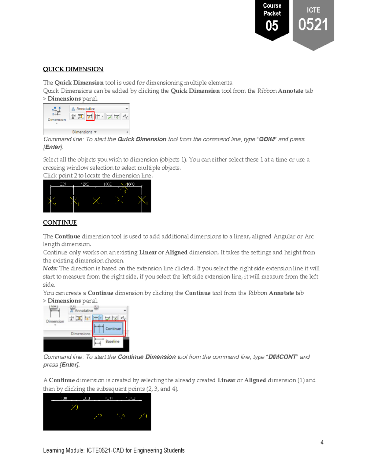 Auto CAD - Part 5 Lecture-4-7 - 4 ICTE 0521 Packet 05 QUICK DIMENSION ...