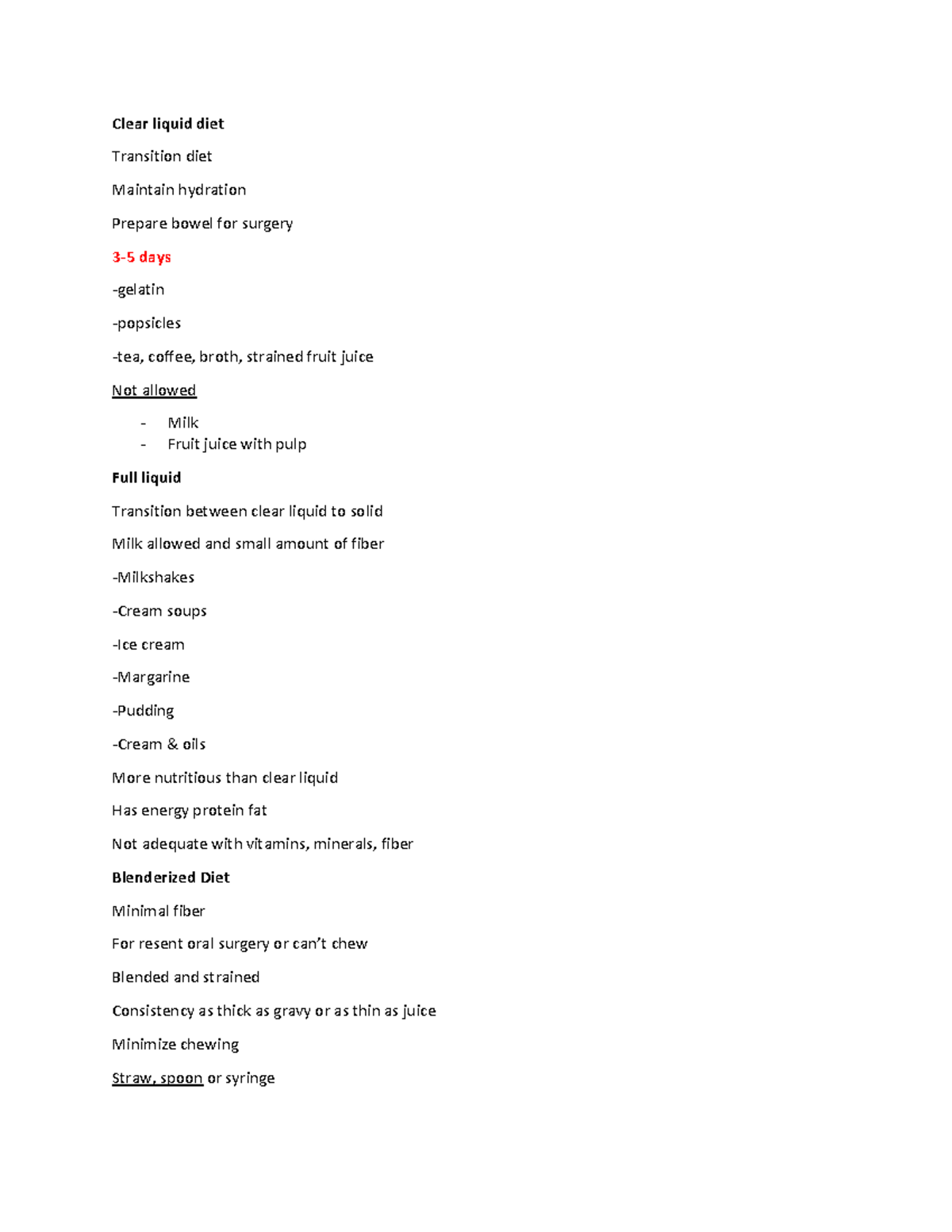 Clear liquid diet - Lecture notes 1-8 - Clear liquid diet Transition ...