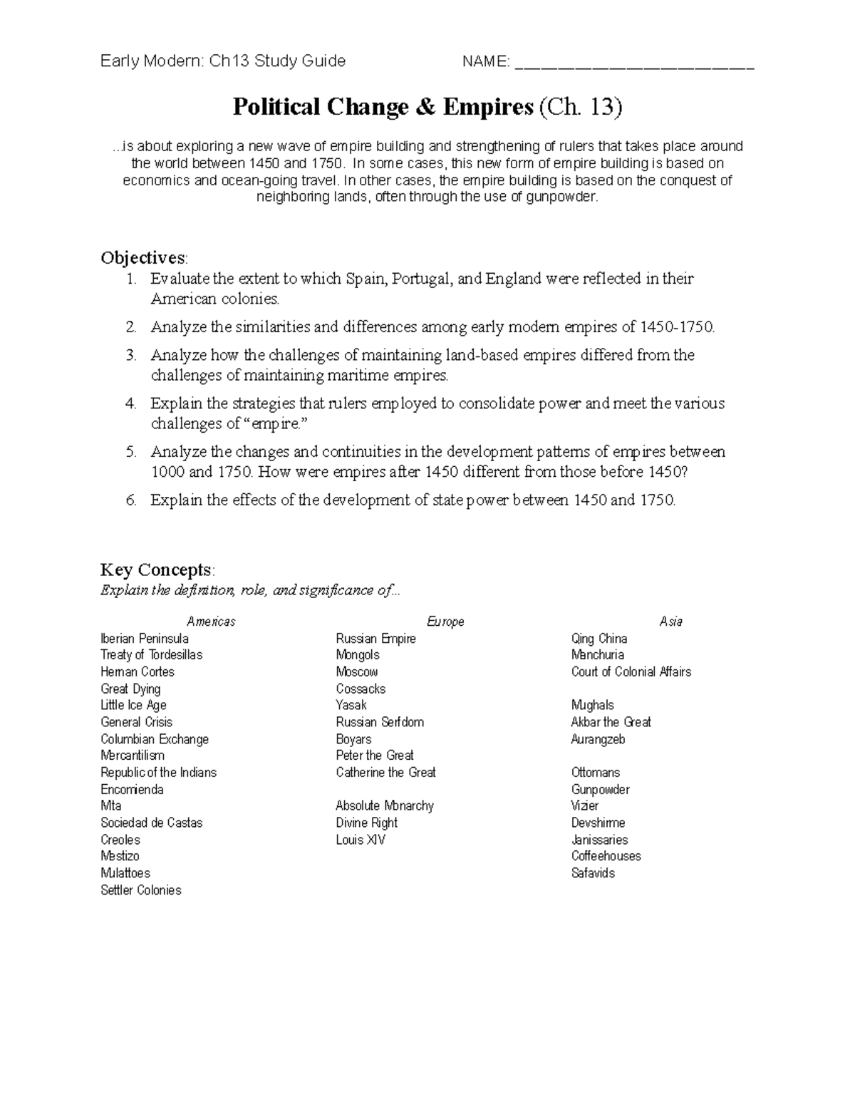2.13 early modern - study guide - Early Modern: Ch13 Study Guide NAME