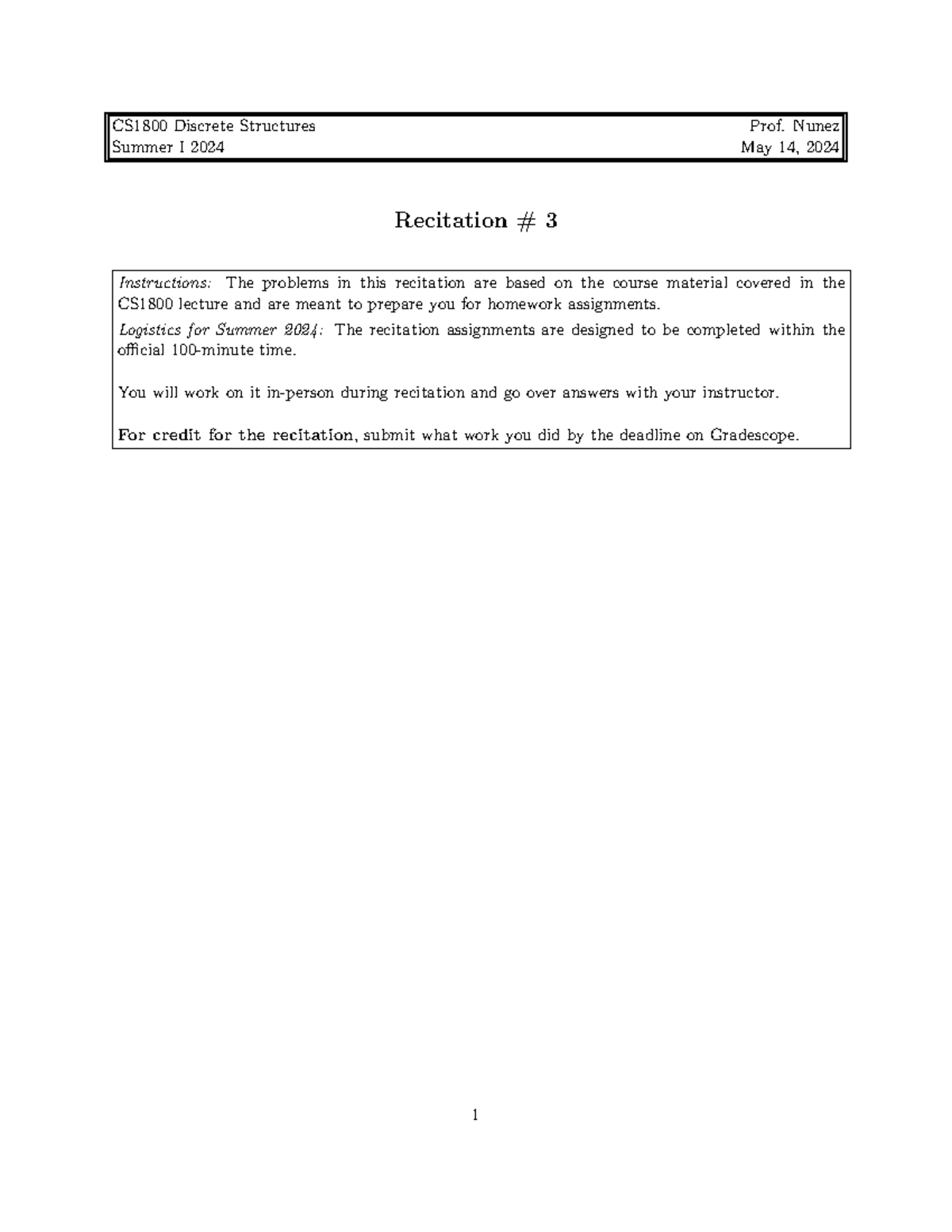 Rec03 - recitation assignment - CS1800 Discrete Structures Prof. Nunez ...