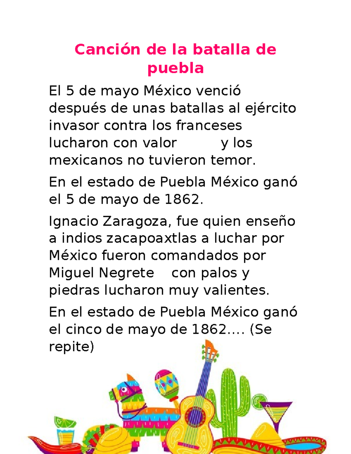 Canción de la batalla de puebla - Canción de la batalla de puebla El 5 ...