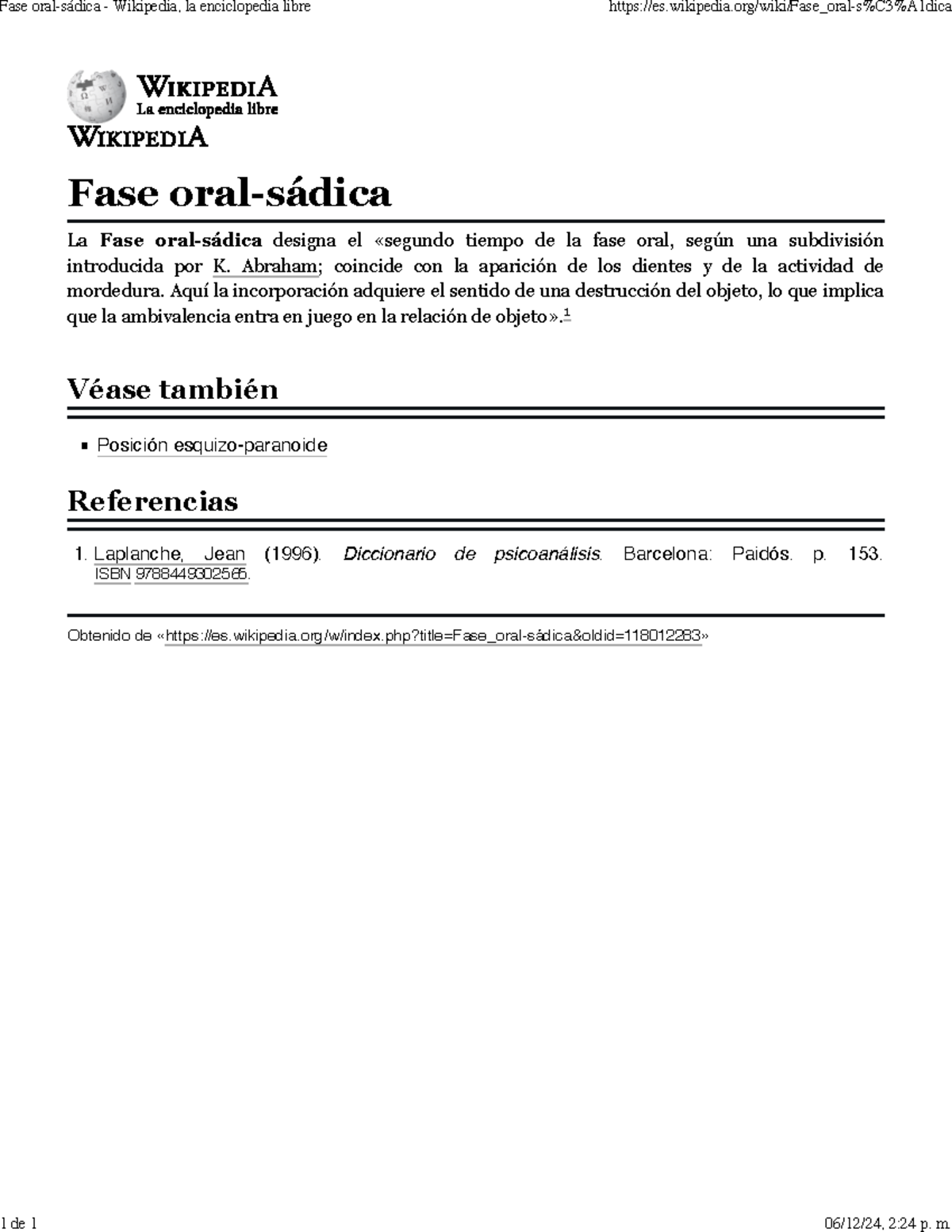 Fase oral-sádica - Wikipedia, la enciclopedia libre - Fase oral-sádica ...