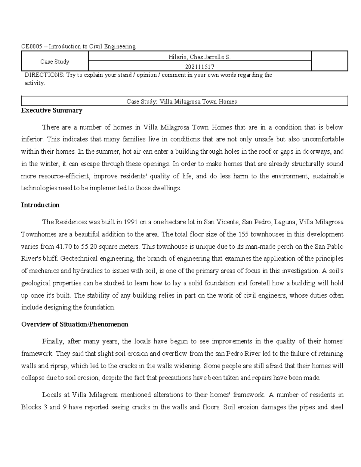 Case Study - DA - CE0005 – Introduction to Civil Engineering Case Study ...