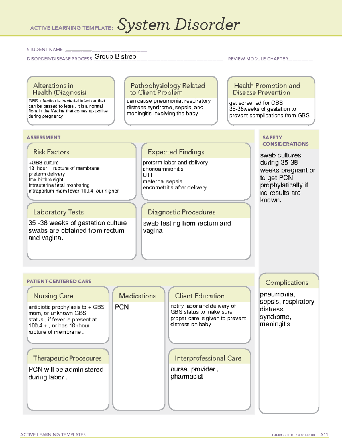 Docu Gbs System Disorder Template For GBS ACTIVE LEARNING TEMPLATES