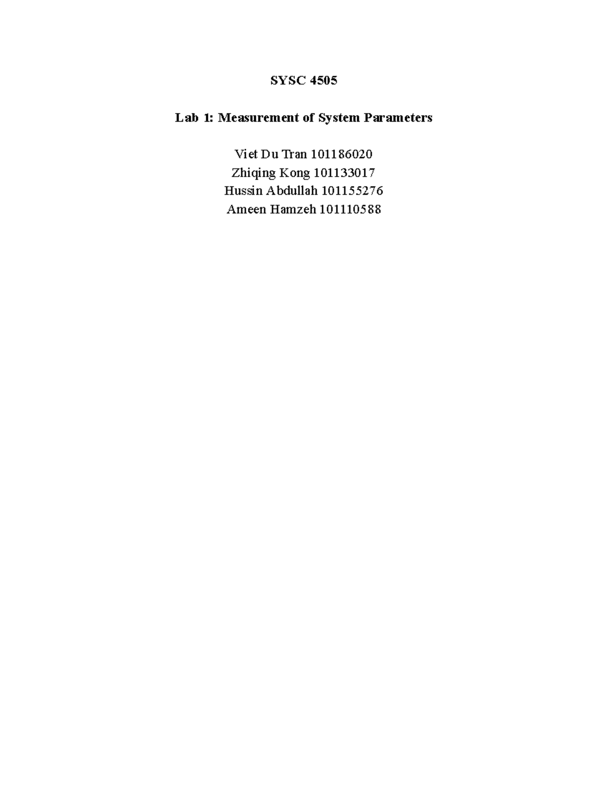 Sysc 4505 Lab 1 Report Lab 1 Measurement Of System Parameters Sysc