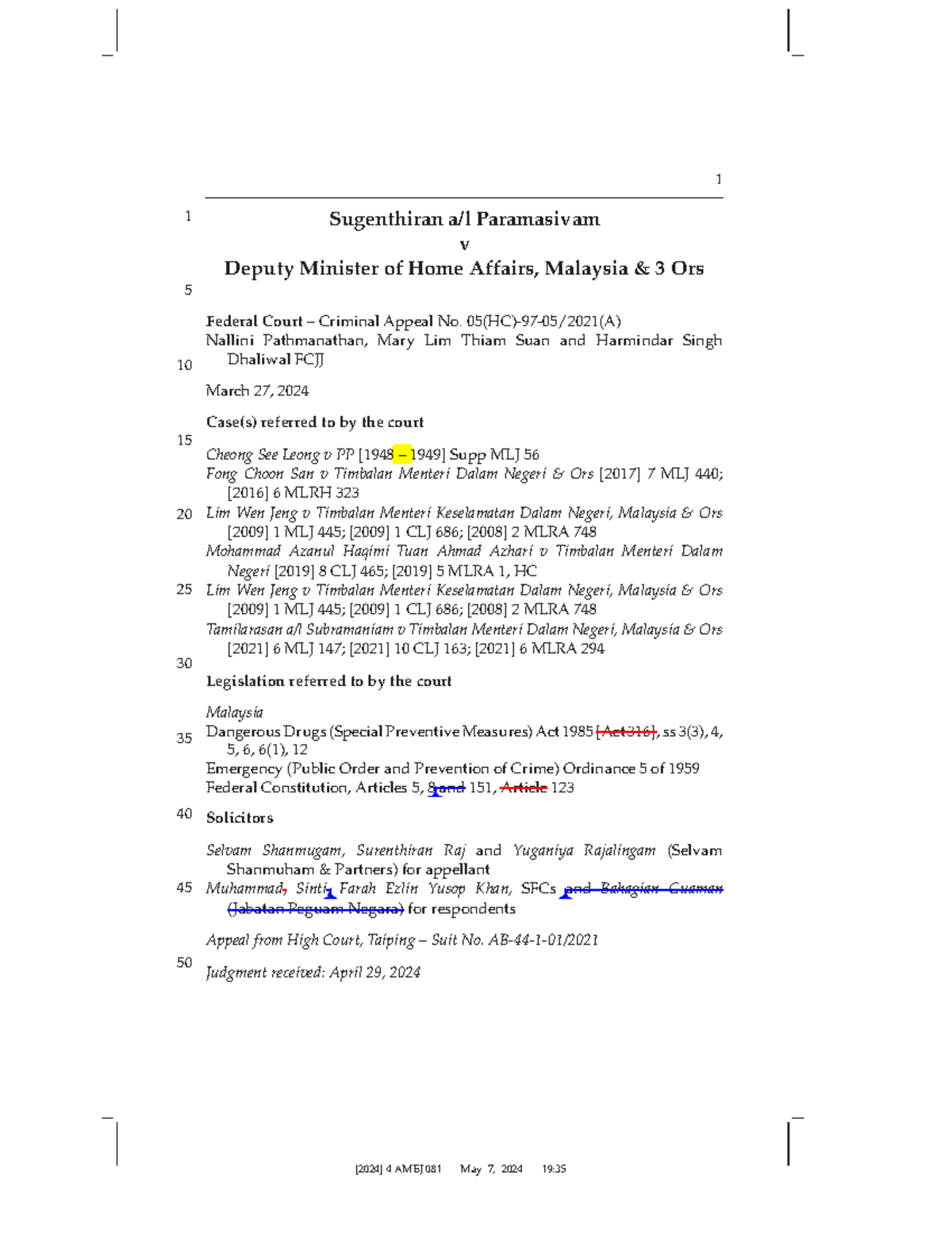[2024]-4-AMEJ-0081 - Lecture notes - Sugenthiran a/l Paramasivam v ...