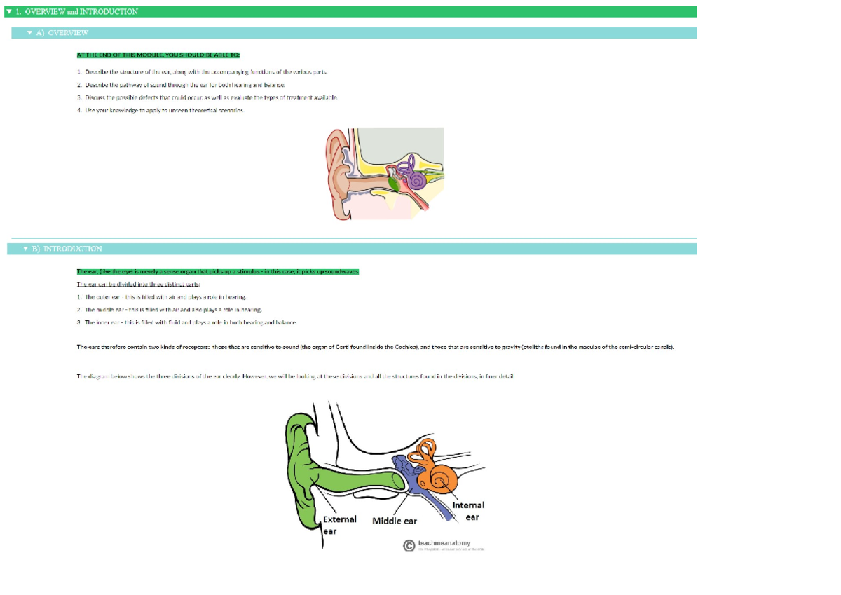The Ear - notes - BIO 2001 - Studocu