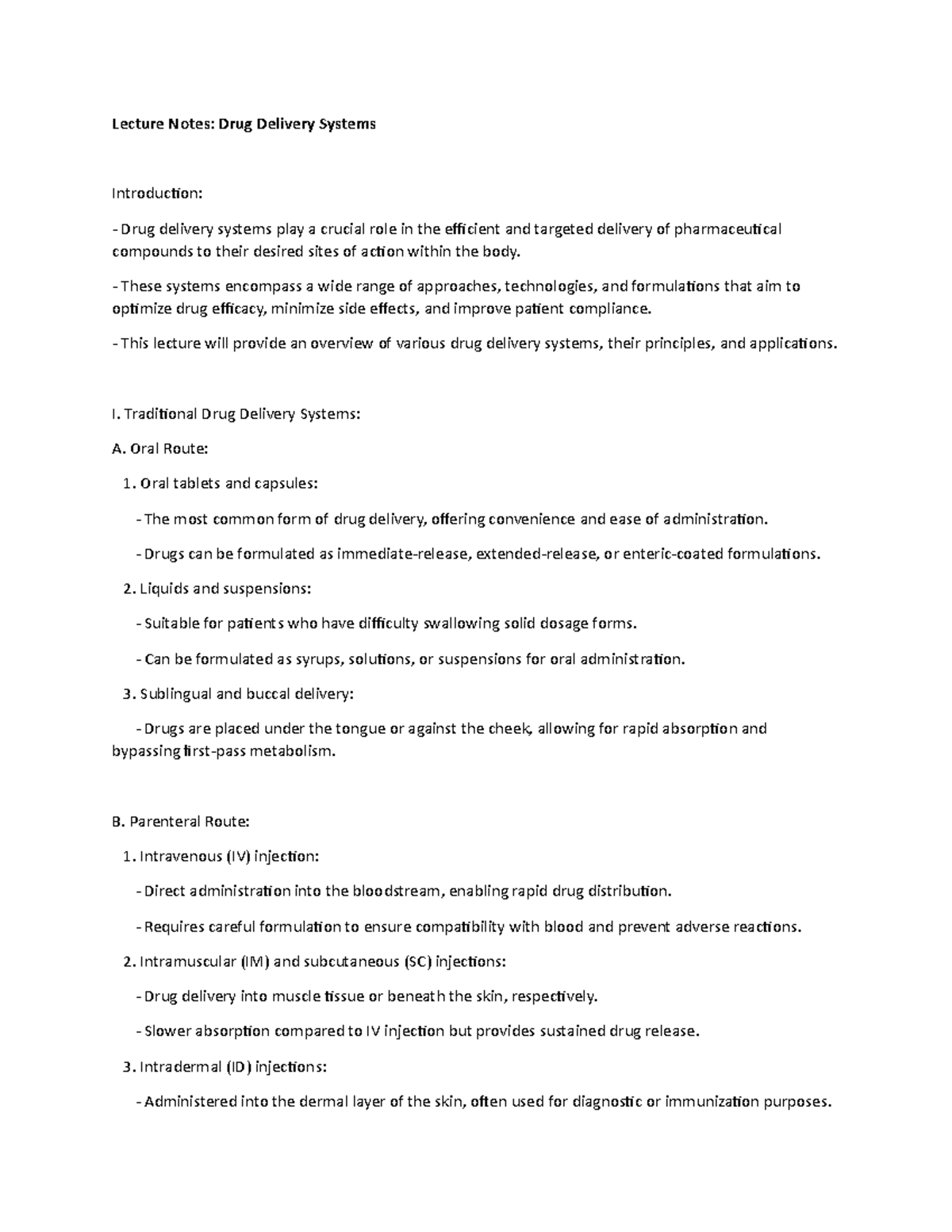 Lecture Notes: Drug Delivery Systems - Lecture Notes: Drug Delivery ...