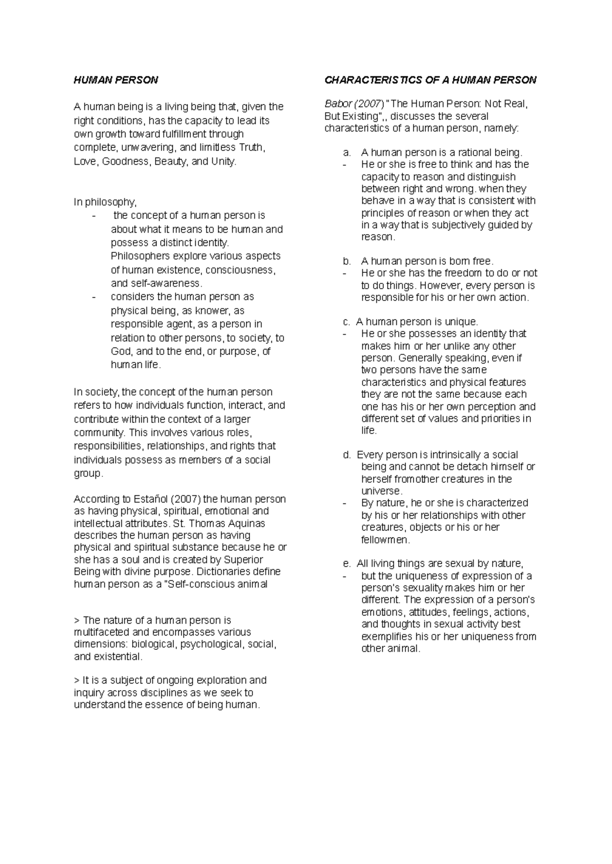 Nstp - Lesson 1-2 - HUMAN PERSON A human being is a living being that ...