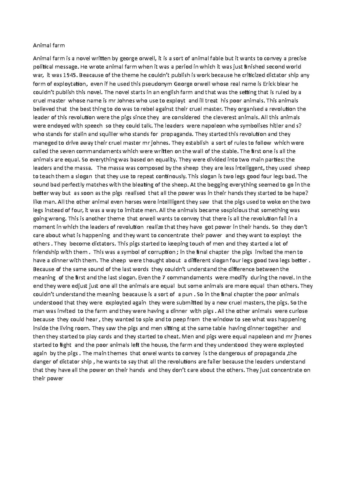 Animal farm - Animal farm Animal farm is a novel written by george ...