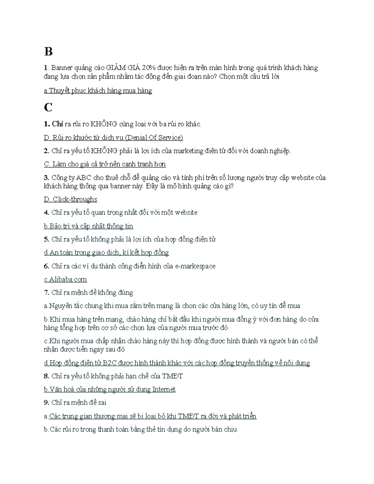 TÓM TẮT TN HT TMDT - B 1. Banner quảng cáo GIẢM GIÁ 20% được hiện ra trên màn hình trong quá ...