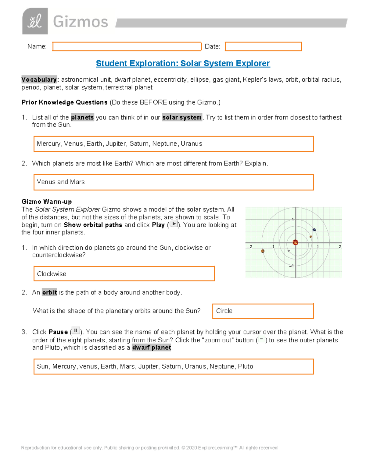 Copy of Copy of Solar System Explorer SE - Name: Date: Student ...