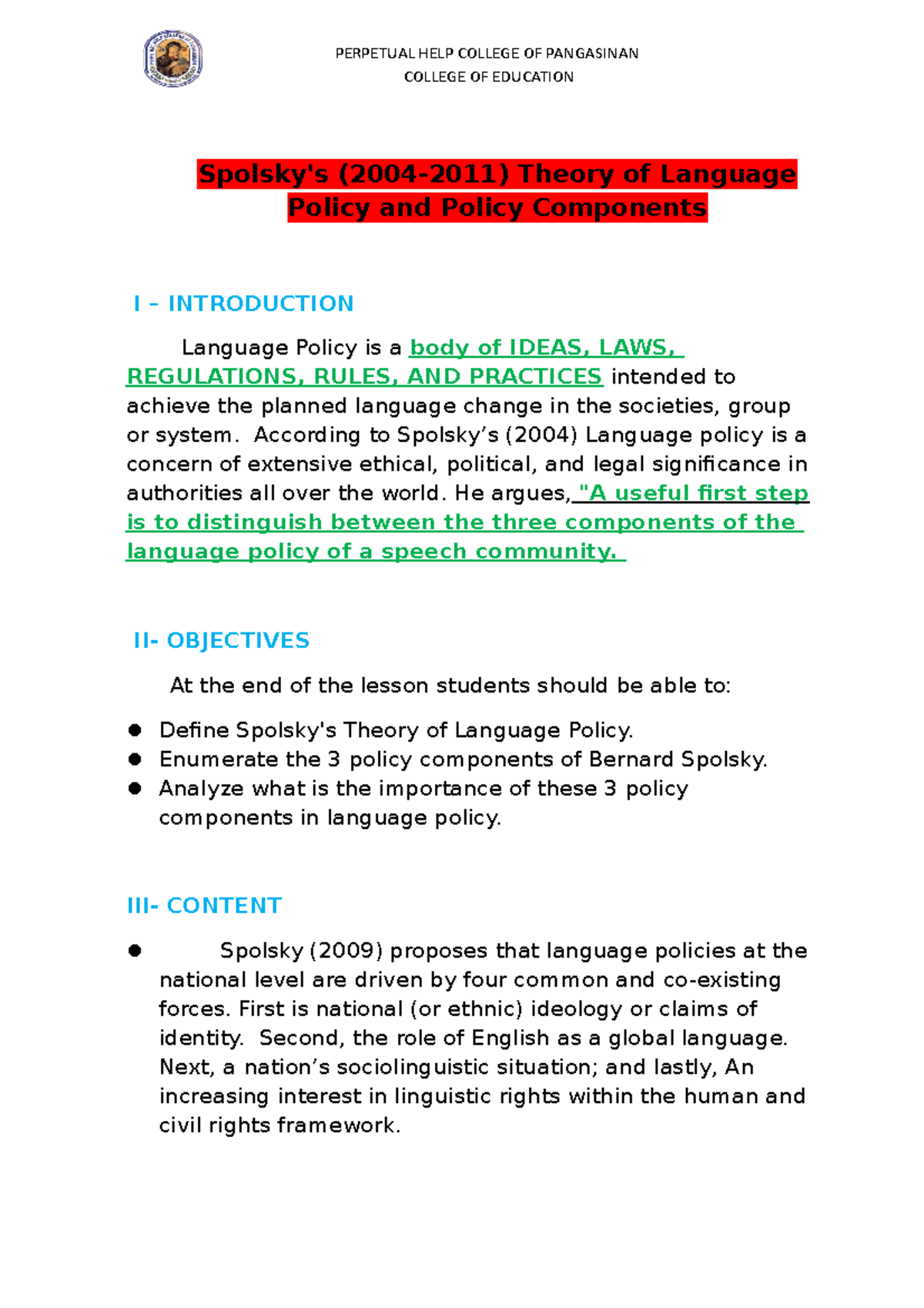 Spolsky s Theory Of Language Policy And Policy Components Spolsky s 