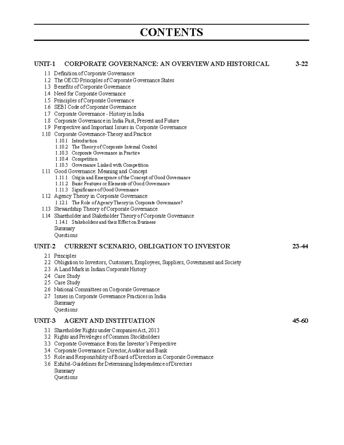 Corporate Governance Notes-5-20 - CONTENTS INTRODUCTION 1 UNIT-1 ...
