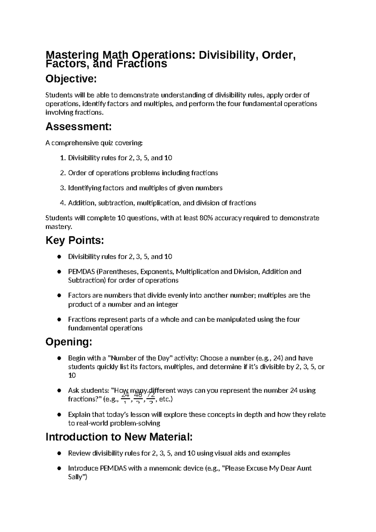 divisibility and order of operations - Mastering Math Operations ...