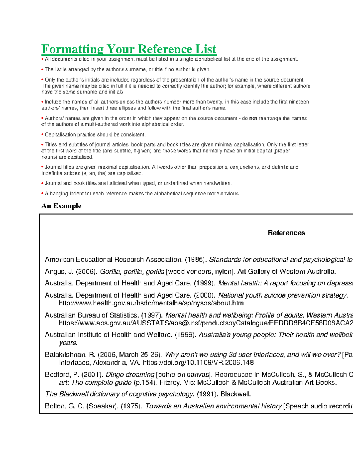 Formatting Your Reference List - The list is arranged by the author's ...