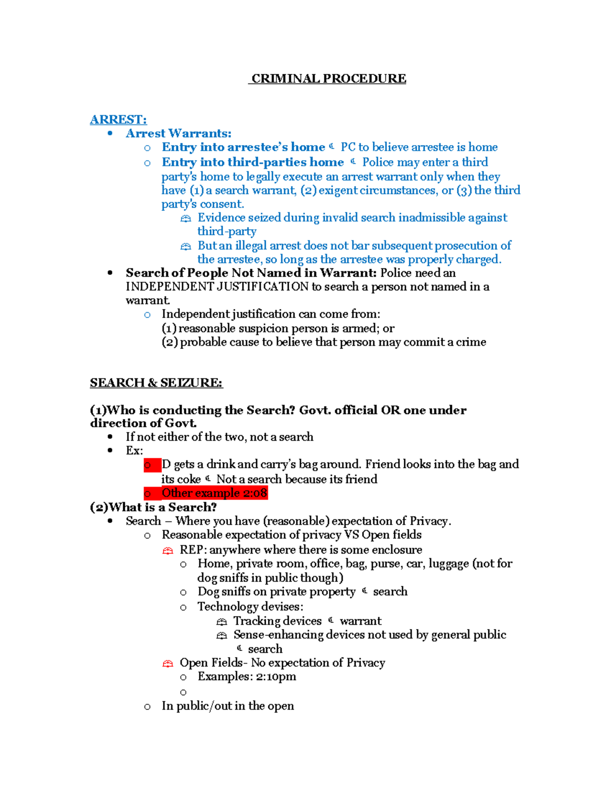 Criminal Procedure Outline MBE - WTI - CRIMINAL PROCEDURE ARREST ...