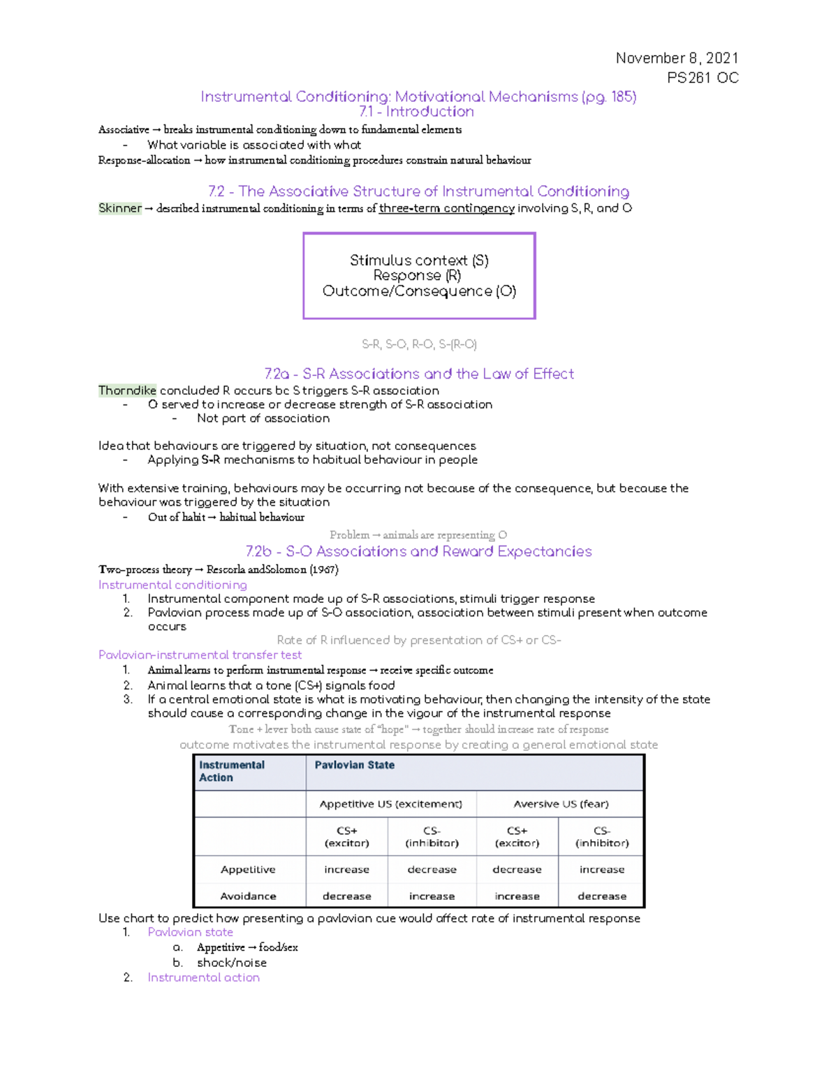 Chapter 7 - Instrumental Conditioning Motivational Mechanisms - PS261 ...