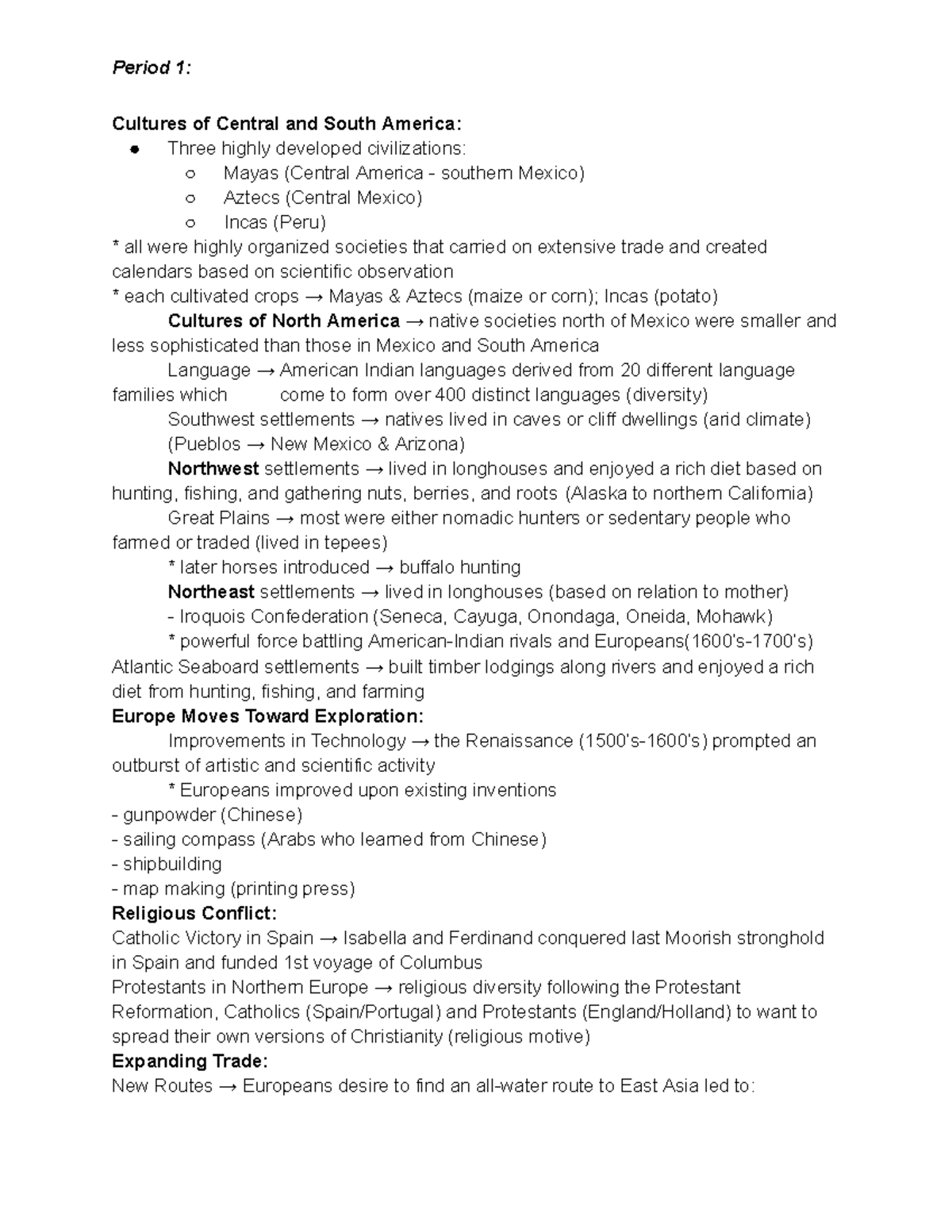 Period 1 A NEW World OF MANY Cultures Notes - Period 1: Cultures of ...