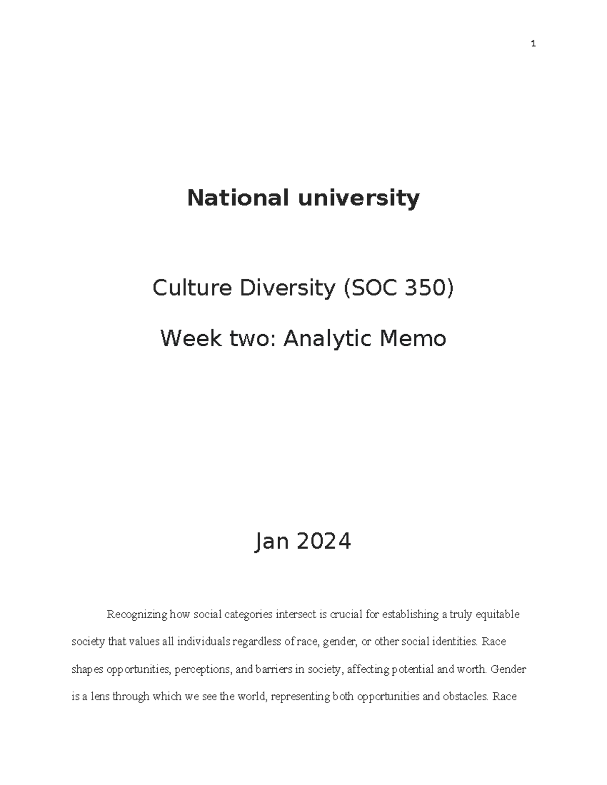 Asign 2 w 2 - assignment 2 - National university Culture Diversity (SOC ...