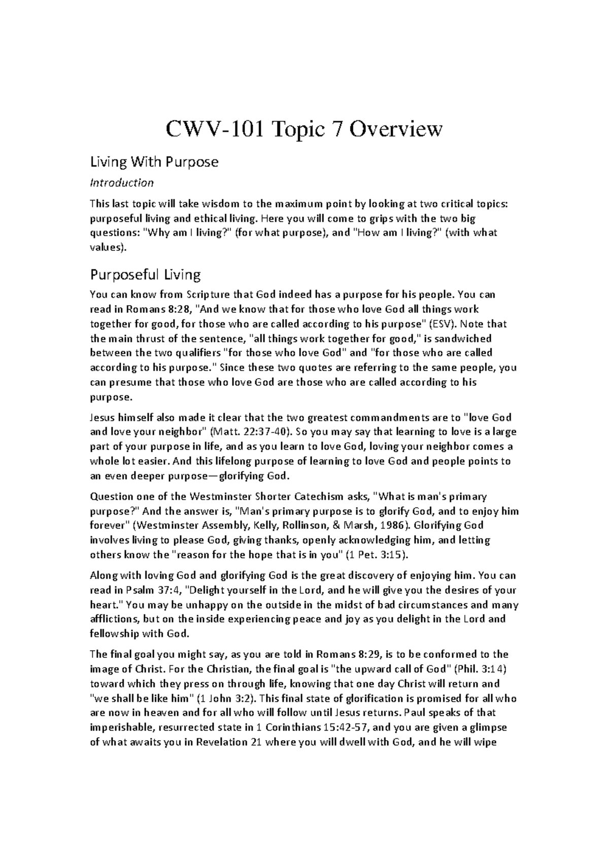 CWV 101 L T7Overview - Lecture notes 7 - CWV-101 Topic 7 Overview ...