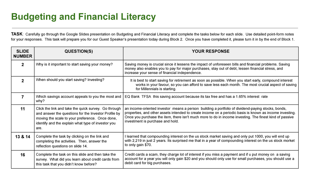Kajepan Nanthakumar - Budgeting and Financial Literacy - Budgeting and ...