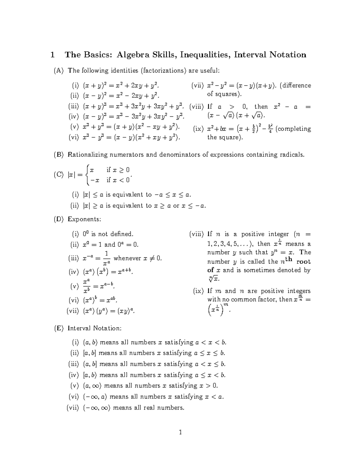 Algebra - practise question - 1 The Basics: Algebra Skills, Inequalities, Interval Notation (A ...