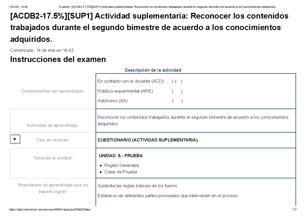B2 suple Examen [ACDB 2-17.5%][SUP 1] Actividad suplementaria Reconocer los contenidos ...