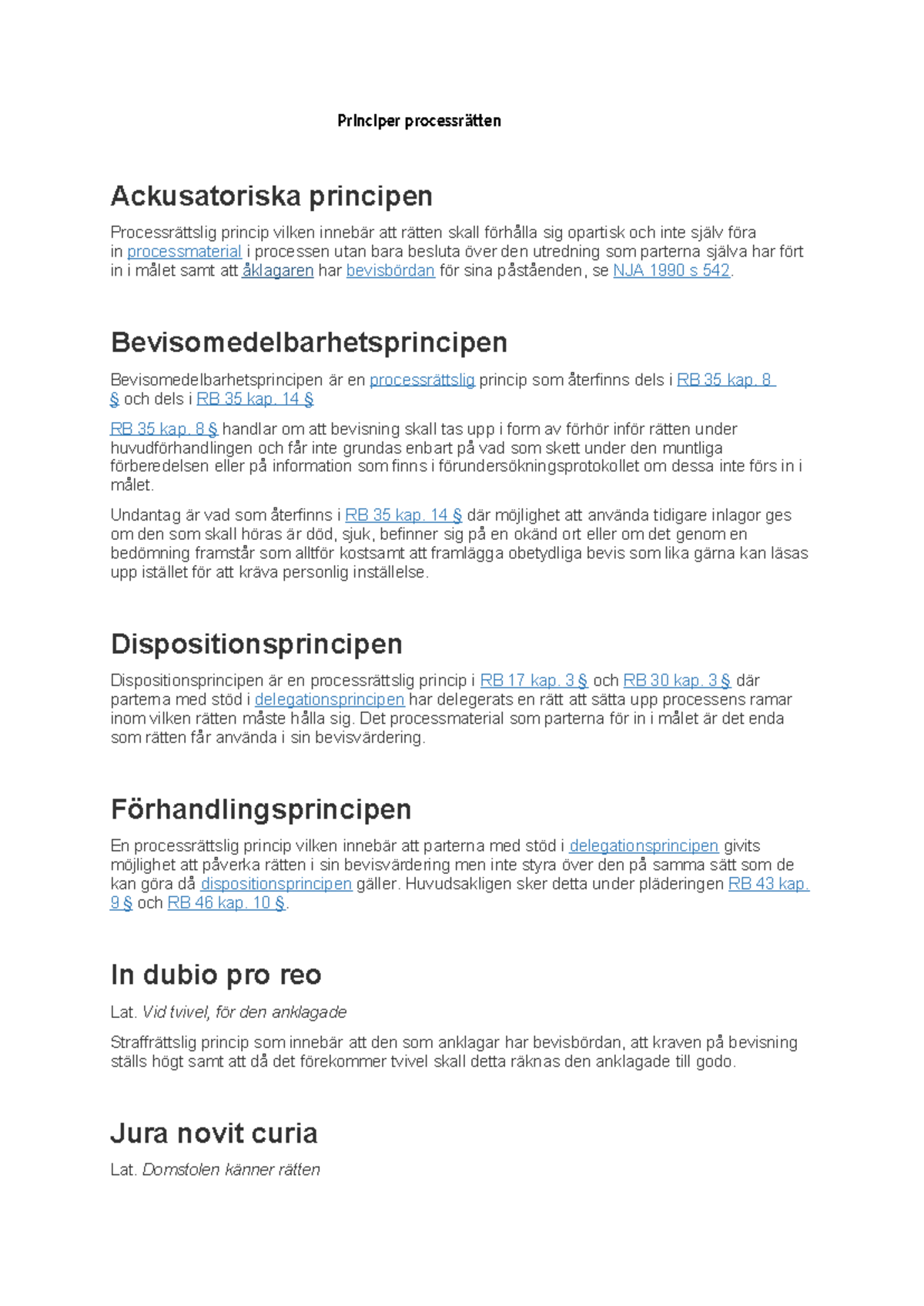 Principer processrätten - Principer processrätten Ackusatoriska ...